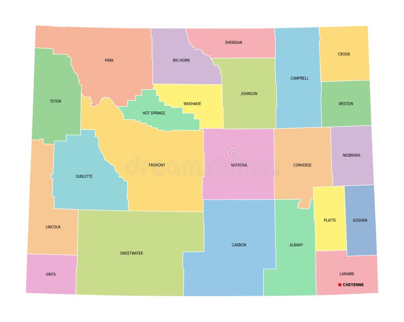 Wyoming, U.S. State, Subdivided into 23 Counties, Multi Colored Map ...