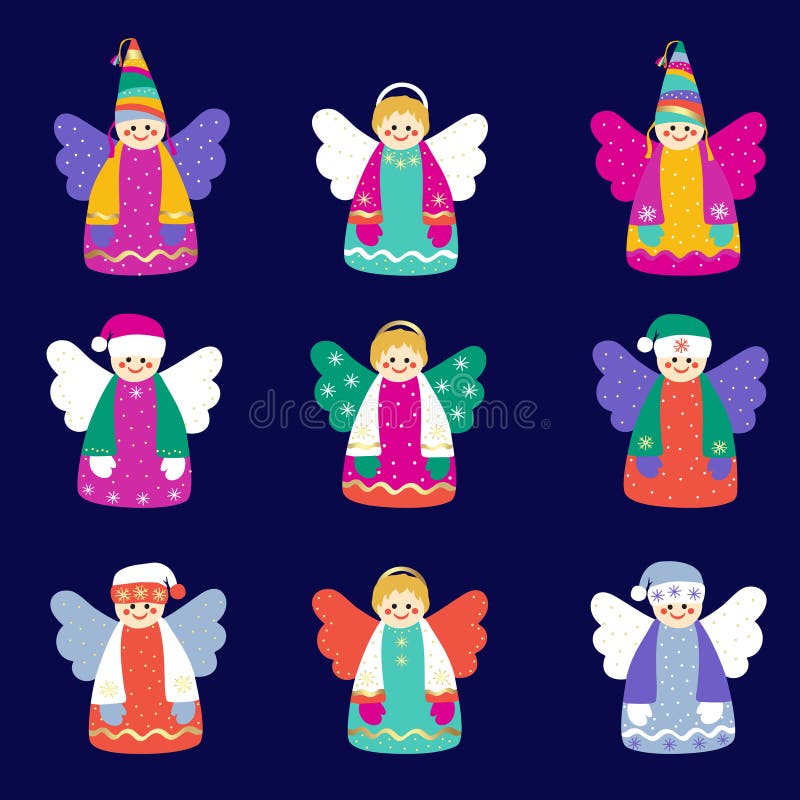 Cute Cartoon Angels. Set of Bright Colorful Vector Funny Icons for ...
