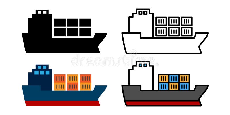 Cargo Ship Export Import Trade Vector Illustration Icon Black and White ...