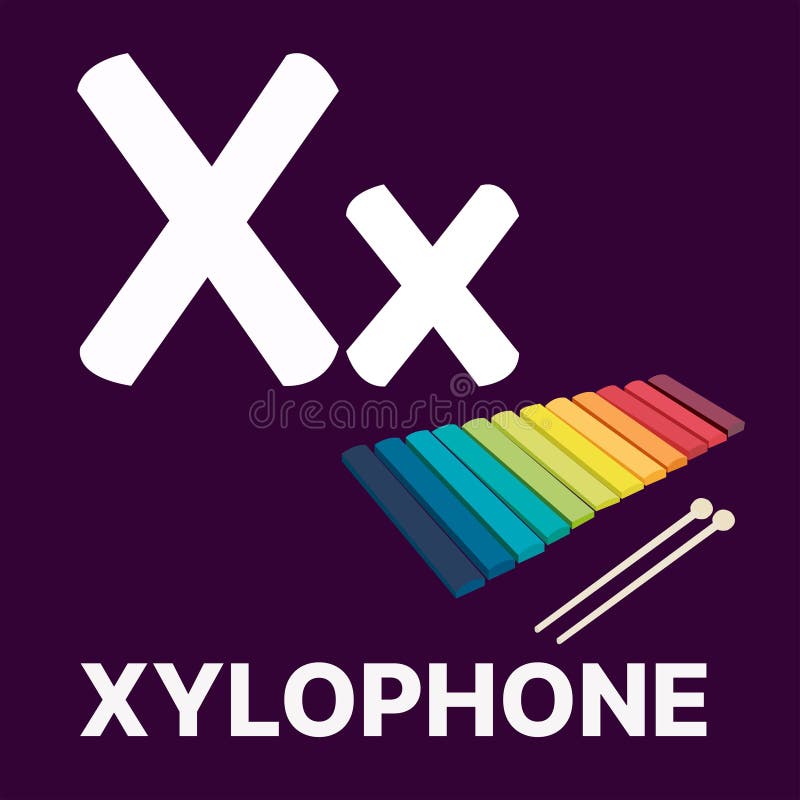 X for Xylophone. Educational Alphabet Card Cartoon Character for Kids ...