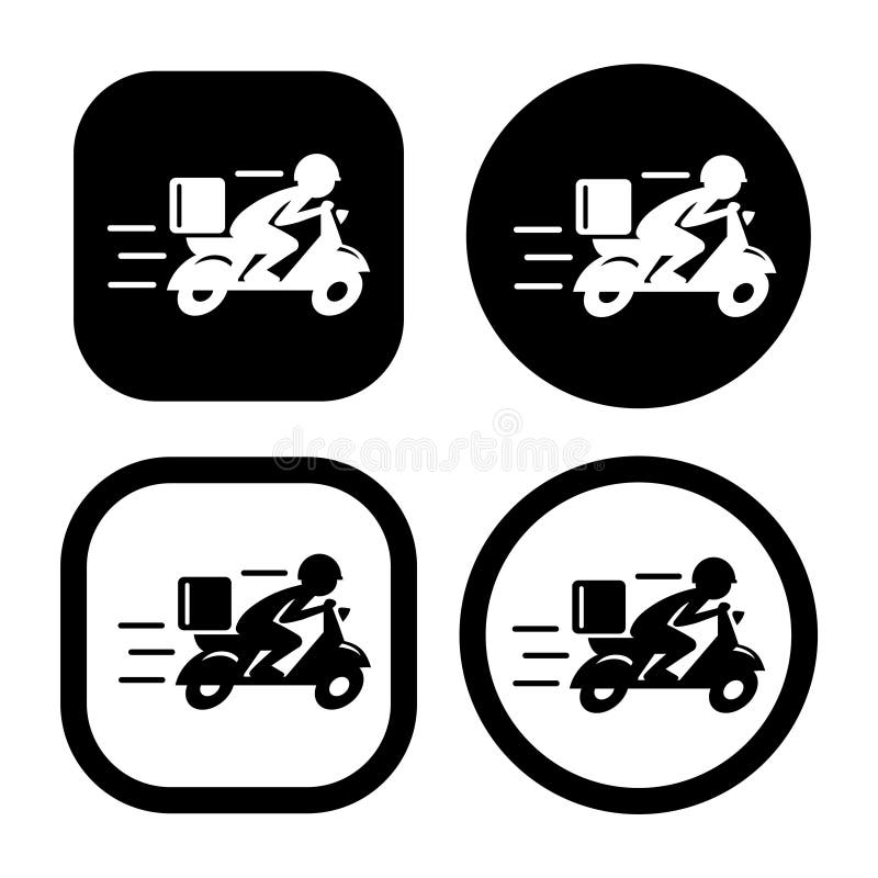 Set of Shipping Fast Delivery Man Riding Motorcycle Icon Stock Vector ...