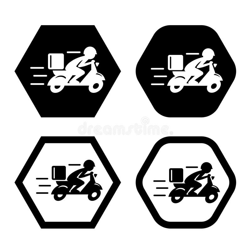 Set of Shipping Fast Delivery Man Riding Motorcycle Icon Stock Vector ...