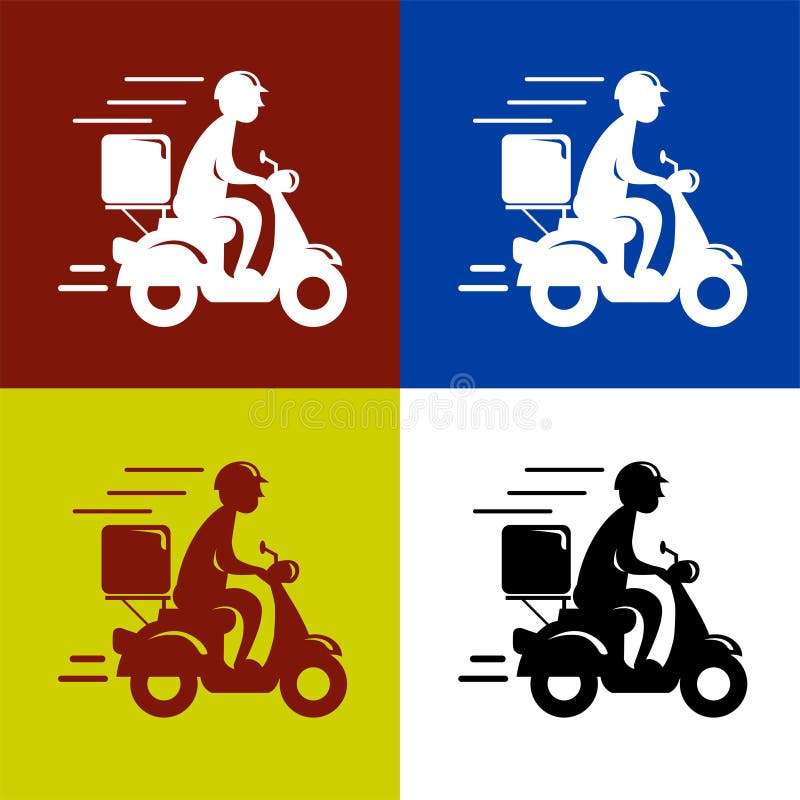 Set of Shipping Fast Delivery Man Riding Motorcycle Icon Stock Vector ...
