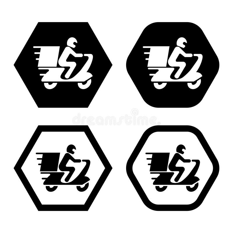 Set of Shipping Fast Delivery Man Riding Motorcycle Icon Stock Vector ...