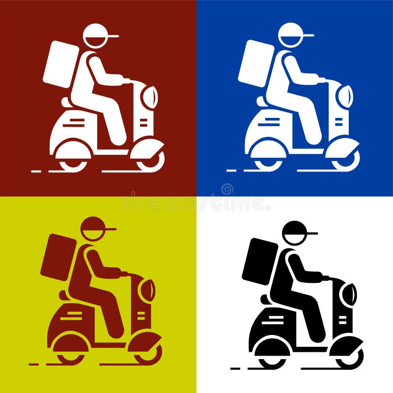 Set of Fast Courier Man on Motorcycle Icon, Commerce Service Motorcycle ...
