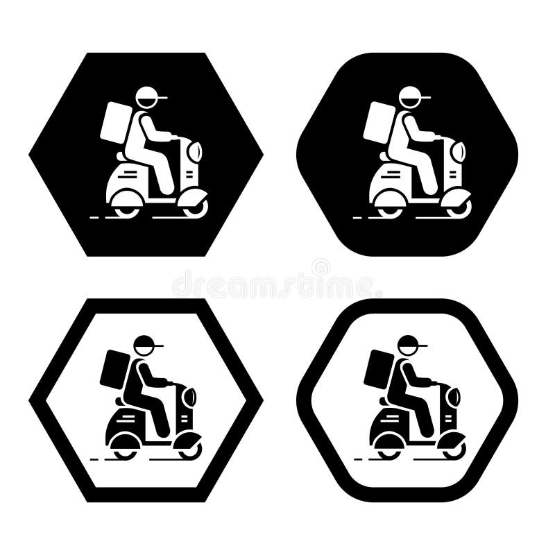 Set of Fast Courier Man on Motorcycle Icon, Commerce Service Motorcycle ...