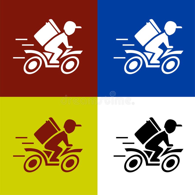 Set of Fast Courier Man on Motorcycle Icon, Commerce Service Motorcycle ...