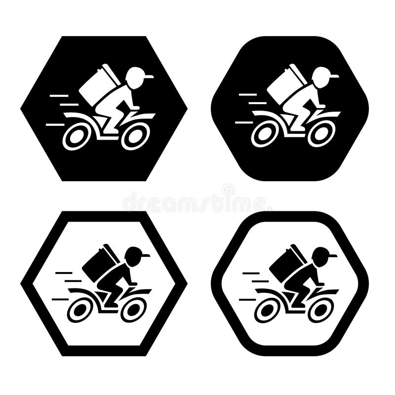 Set of Fast Courier Man on Motorcycle Icon, Commerce Service Motorcycle ...
