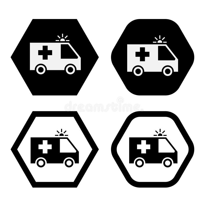 Set of Ambulance Icon, Outline Emergency Car, Care Medic Support Symbol ...
