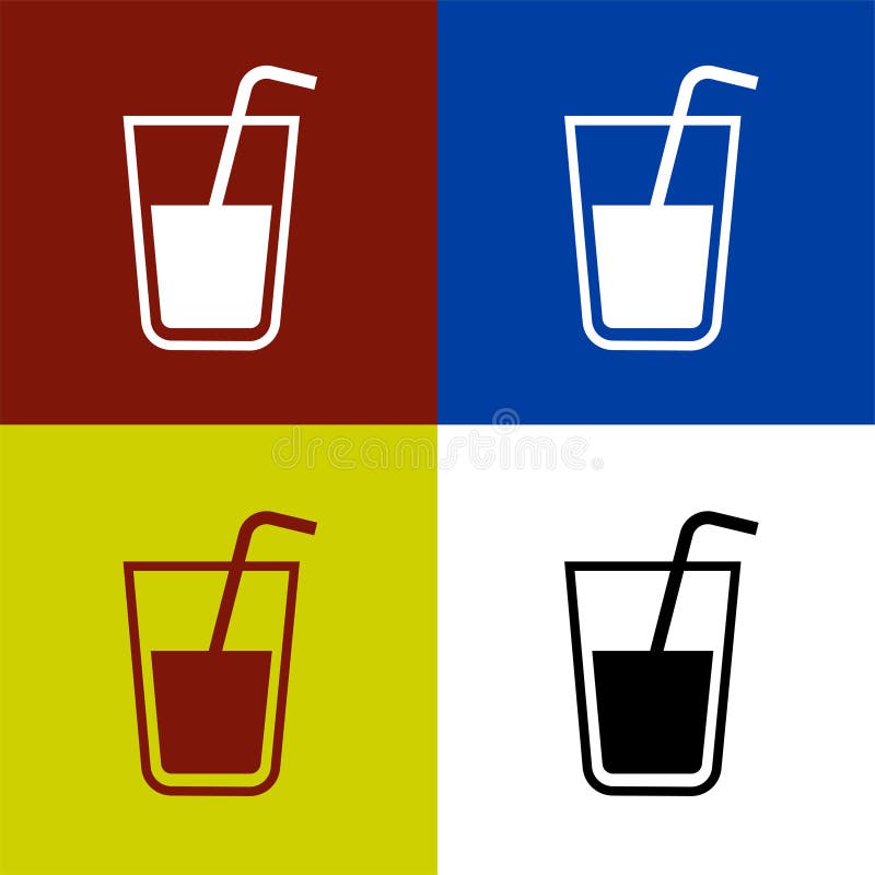 Half Full Glass with a Straw Icon Vector Illustration Logo Template for ...