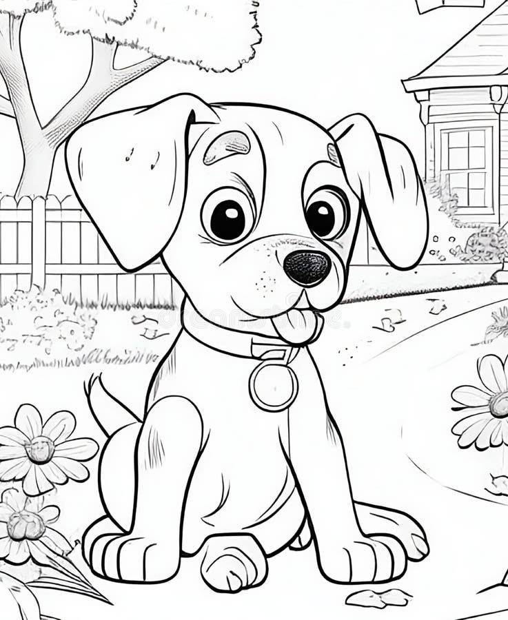 Sweet Dog with Big Eyes and a Playful Expression, Coloring Page for Dog ...