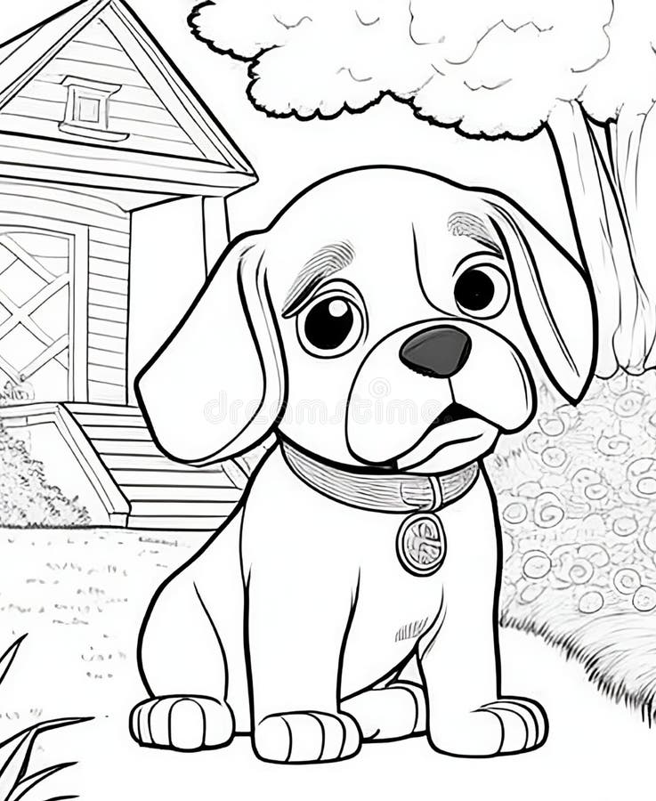 Sweet Dog with Big Eyes and a Playful Expression, Coloring Page for Dog ...