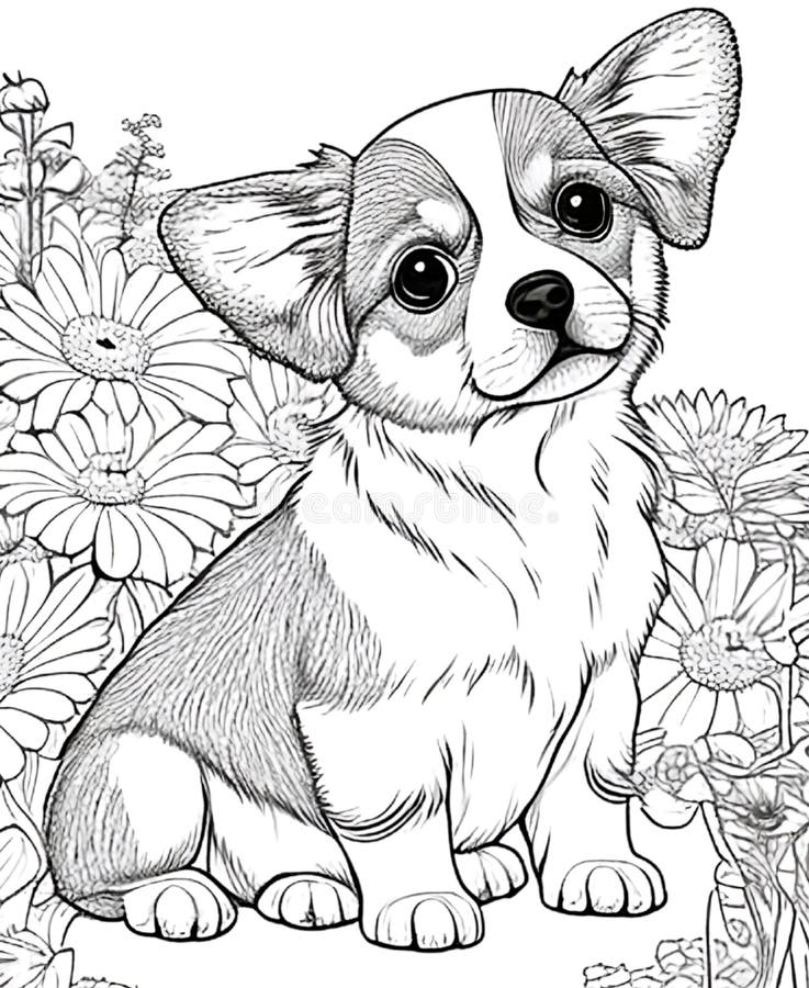 Sweet Dog with Big Eyes and a Playful Expression, Coloring Page for Dog ...