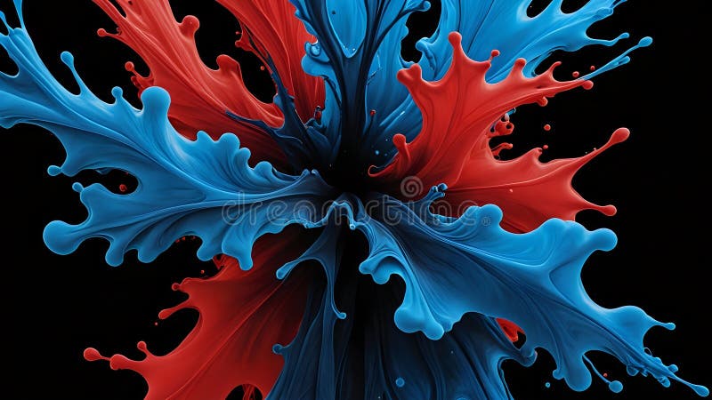"Abstract Red and Blue Paint Splash on Black Background Dynamic Color ...