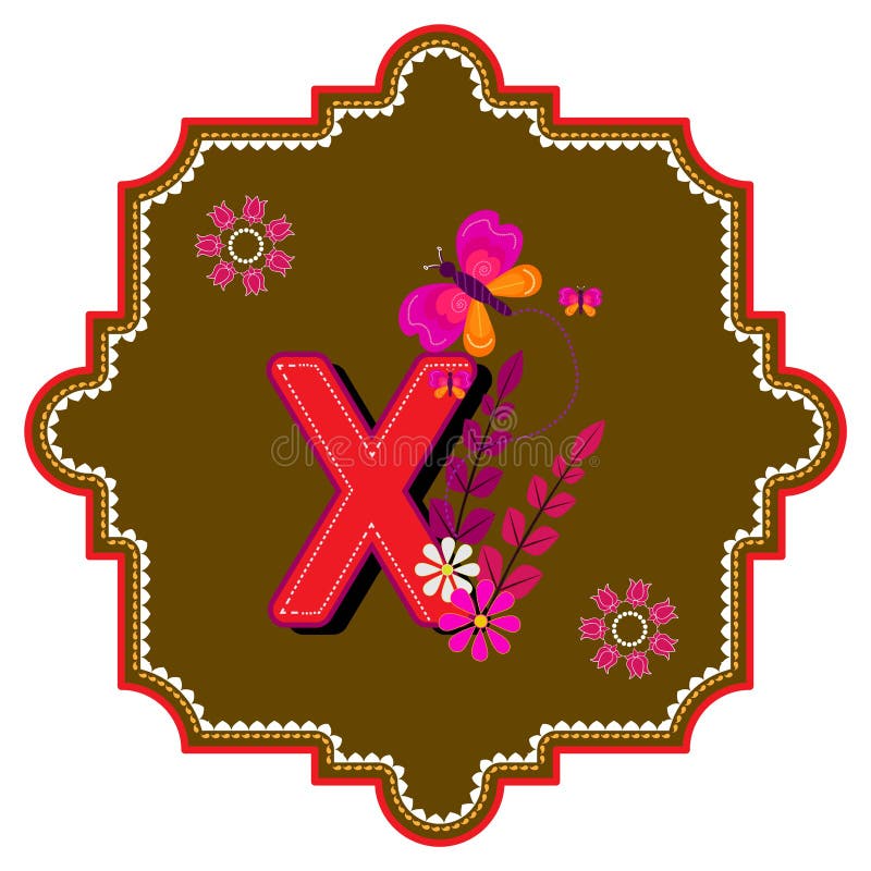 Letter X. Alphabet X Sticker. Floral Type with Butterflies. Lotus and ...