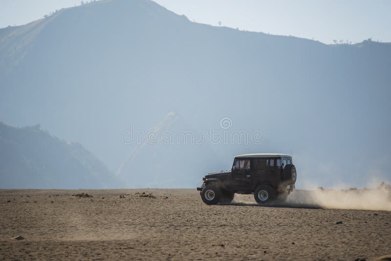 4x4 Car Service for Tourist on Desert at Bromo Mountain Stock Photo ...