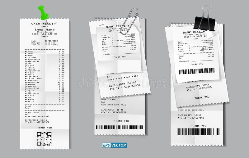 Set of Register Sale Receipt or Cash Receipt Printed on White Paper ...