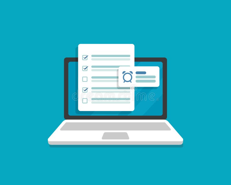 Checklist Document on Laptop,flat Cartoon Computer with Paper Checklist ...