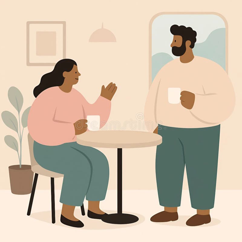 "Coffee and Conversation – Flat Style Café Scene" Stock Illustration ...