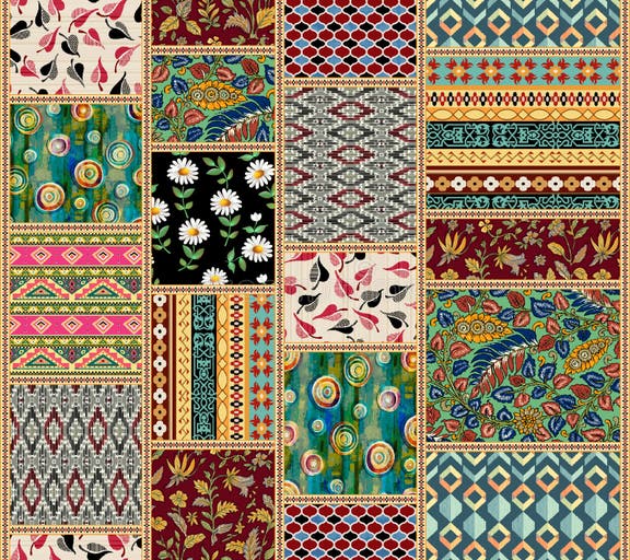 "Colorful Patchwork Textile Pattern | Traditional Ethnic Fabric Design ...