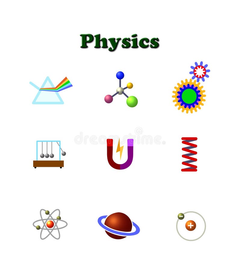 9 X 3D Illustrations of Different Full Coulour Physics Icons Stock ...