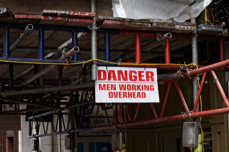 "Danger, Men Working Overhead" Sign at the Construction Site Stock ...