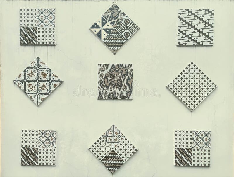"Decorative Ceramic Tiles with Batik-Inspired Patterns on Concrete Wall ...