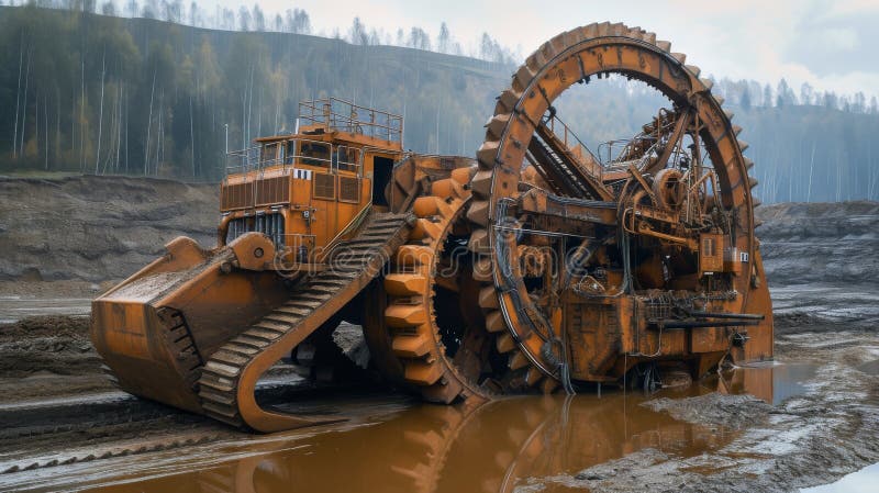 Large Rusty Excavator in a Muddy Mining Site Stock Image - Image of ...