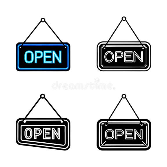 Realistic Modern Open Sign Icon. Glowing Neon Open Sign Vector ...