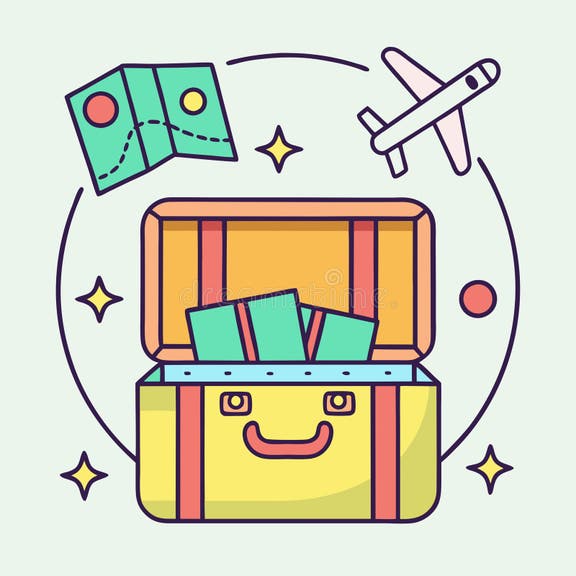 Cute Cartoon Travel Suitcase Illustration. Friendly Luggage with Smiley ...
