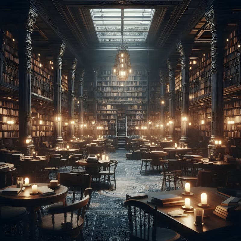 & X22;Glimmering Light in a Timeless Library. Generative AI Stock Image ...