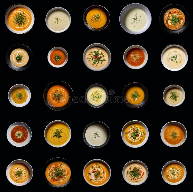 5x5 Grid Collage of Bowls of Soup Stock Illustration - Illustration of ...