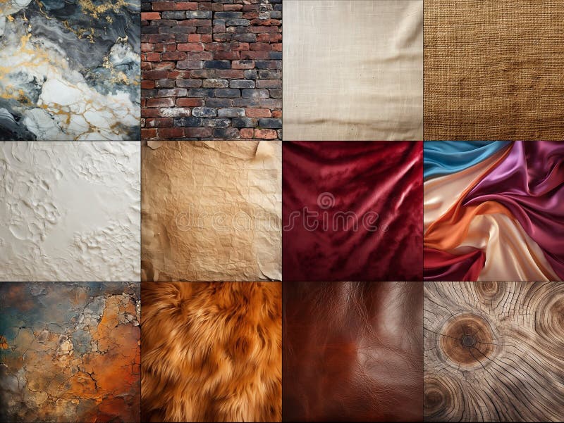 4x3 Grid Collage of a Diverse and Tactile Array of Textures Stock Photo ...