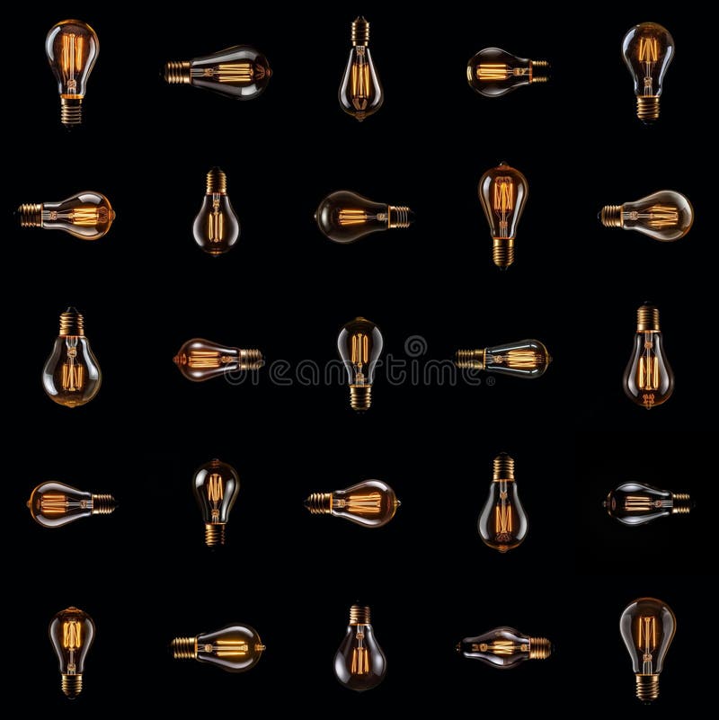 5x5 Grid Collage of Edison Light Bulbs Stock Illustration ...