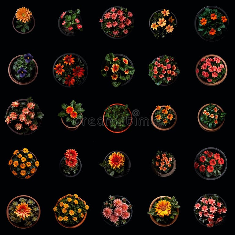 5x5 Grid Collage of Flower Pots Stock Image - Image of visually ...