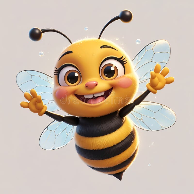 "Happy Cartoon Bee Flying Joyfully with Sparkling Wings and Bubbles ...