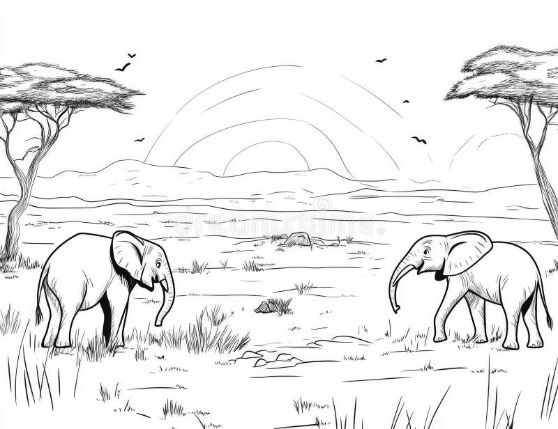 8.5x11 Inch Printable Design of a Coloring Page with Elephants and a ...