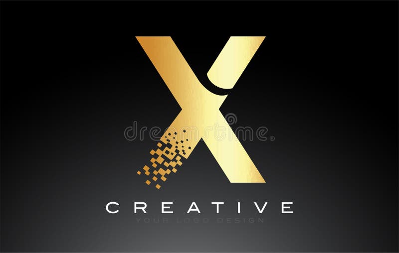 X Initial Letter Logo Design with Digital Pixels in Golden Colors Stock ...