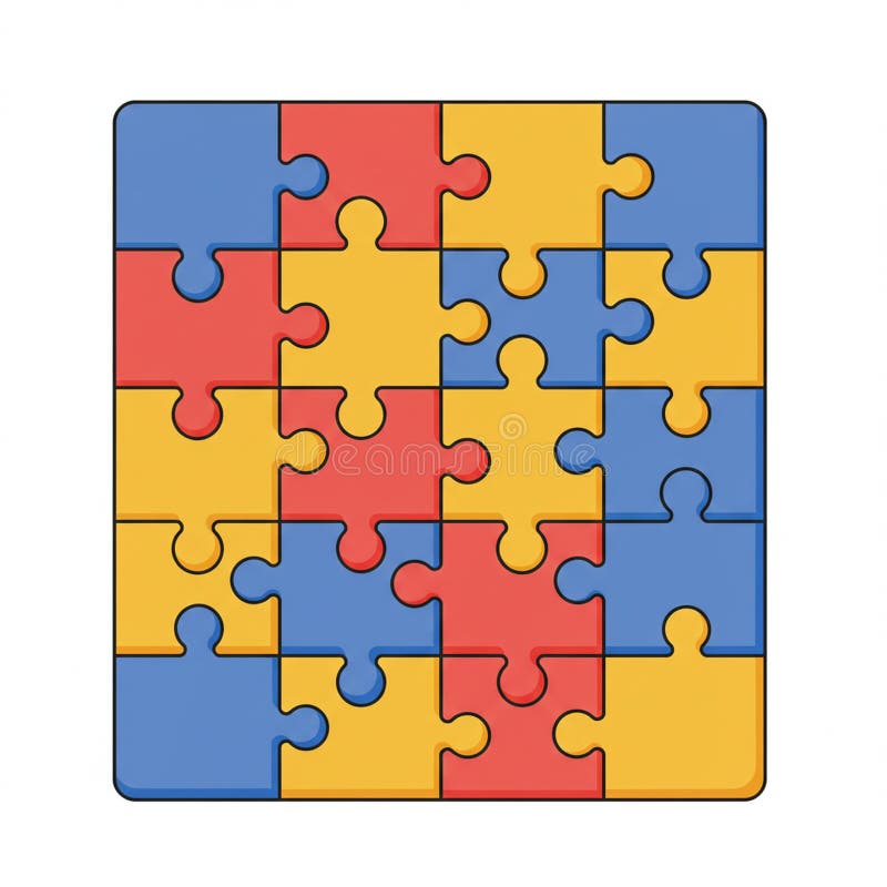 A 4x4 Jigsaw Puzzle Grid Featuring Interlocking Pieces in Three Colors ...