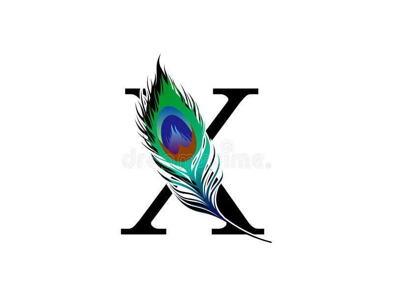 X Letter Decorated with Exotic Peacock Feather Stock Vector ...