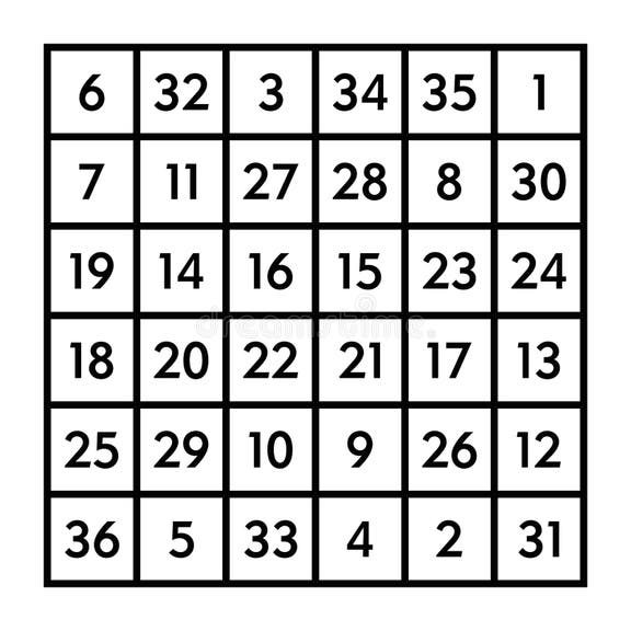 6x6 Magic Square with Sum 111 of the Sun Stock Vector - Illustration of ...