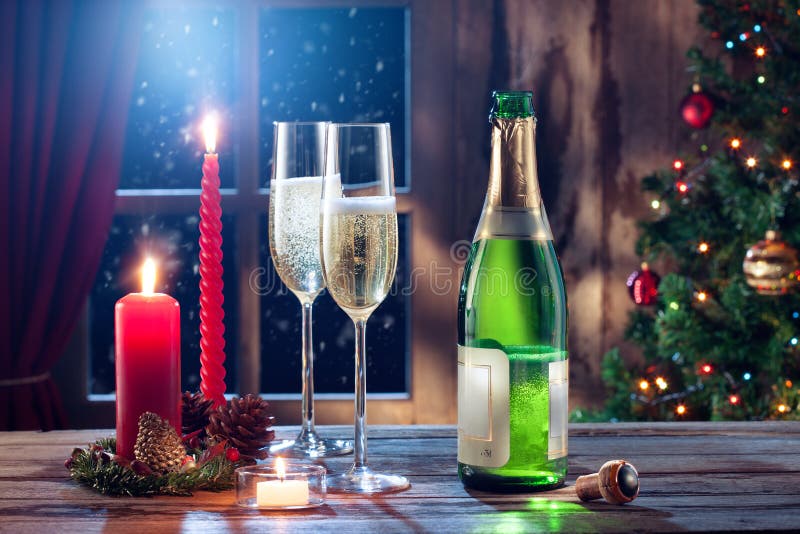 X-mas champagne stock photo. Image of candles, alcohol - 79803050
