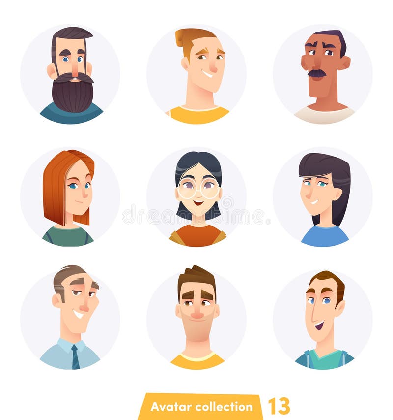 Cheerful People Avatar Collection. User Faces. Trendy Modern Style ...
