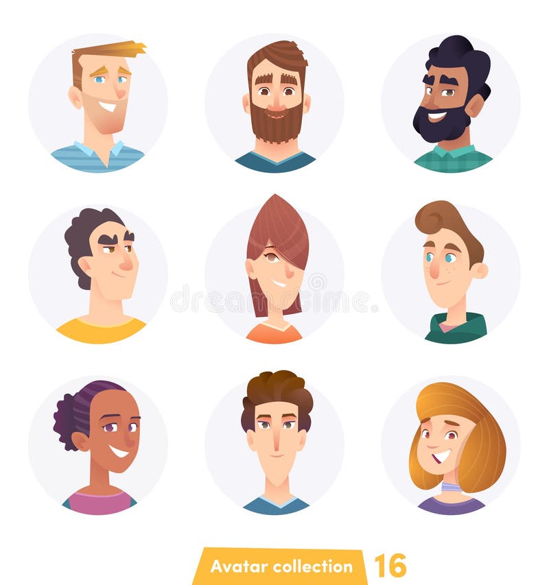 Cheerful People Avatar Collection. User Faces. Trendy Modern Style ...