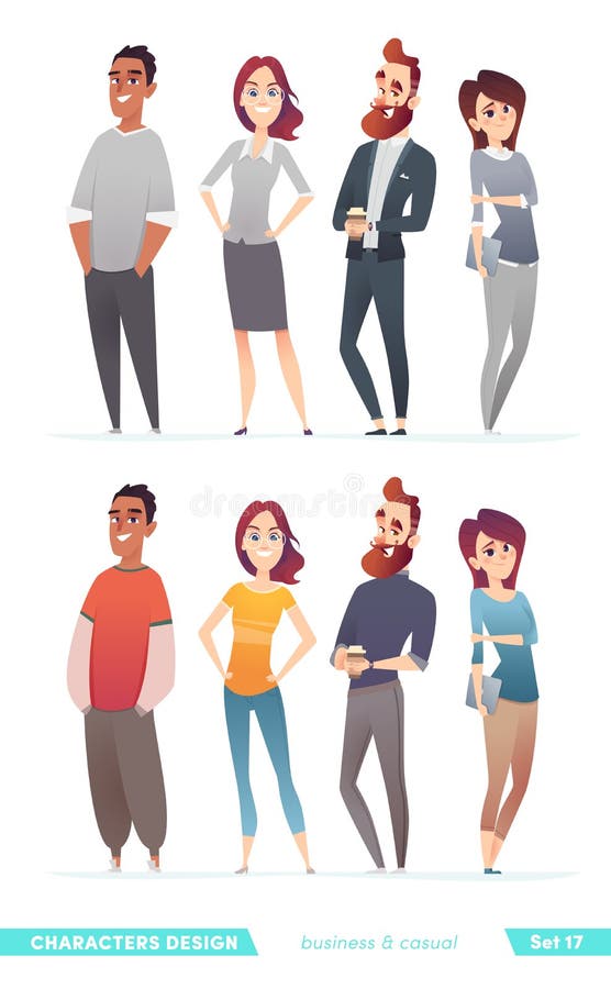 People in Two Different Style of Clothes. Character Design Collection ...