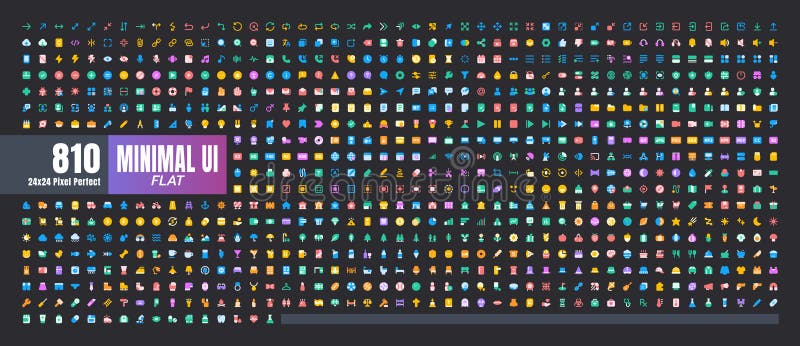 24x24 Pixel Perfect. Basic User Interface Essential Set. 200 Flat Color Icons. for App, Web ...