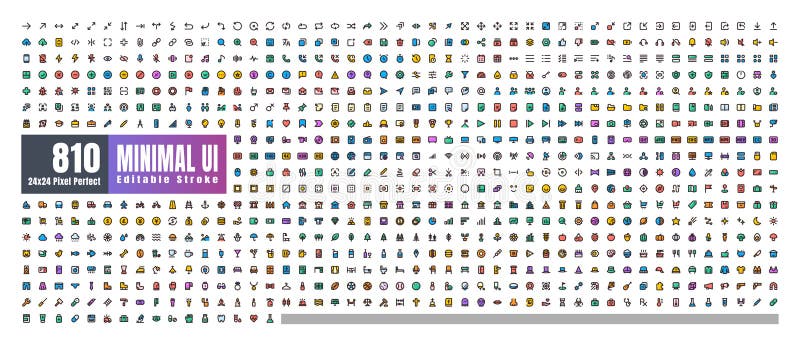 24x24 Pixel Perfect. Basic User Interface Essential Set. 200 Gradient ...