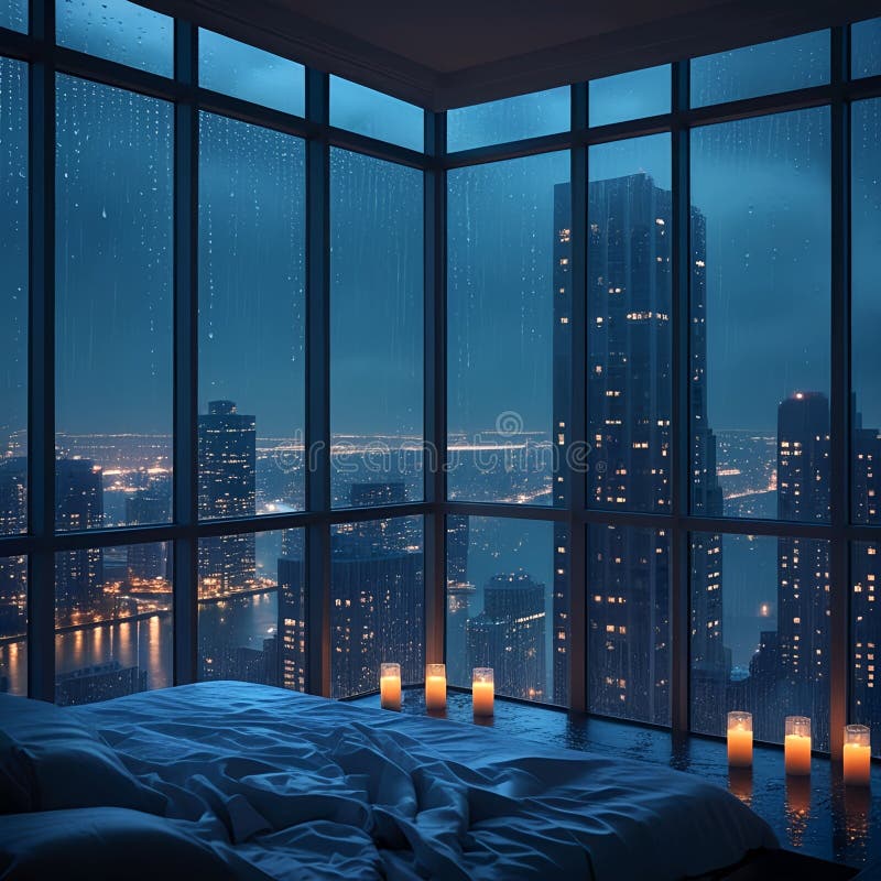 "Rainy Night View from a Cozy Bedroom Window" Stock Photo - Image of ...