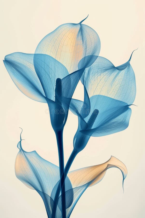 X-ray Blue Calla Lilies in Artistic Botanical Illustration Stock Photo ...