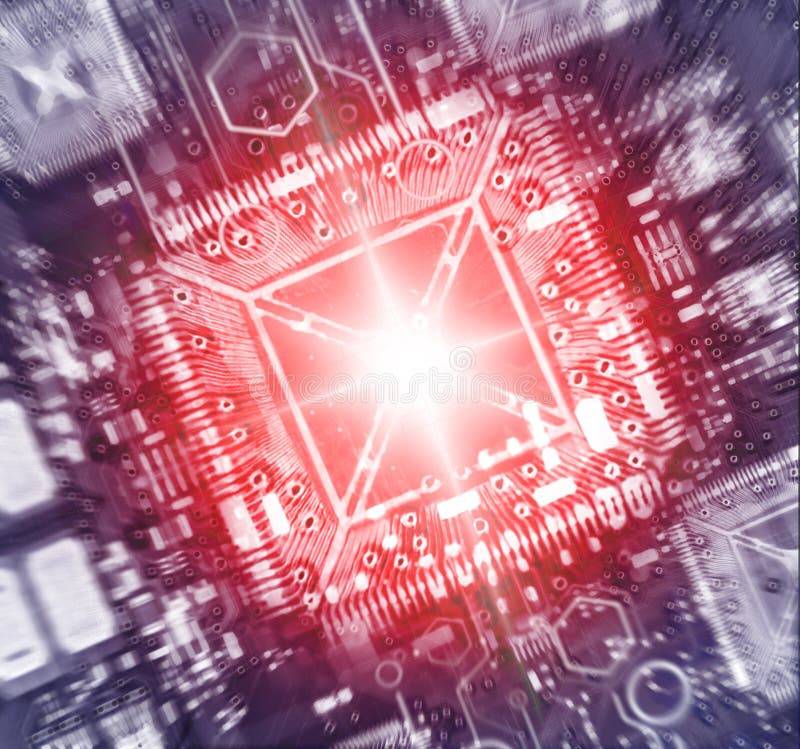 X-ray of the CPU on Circuit Board. Blue Abstract Technology Background ...
